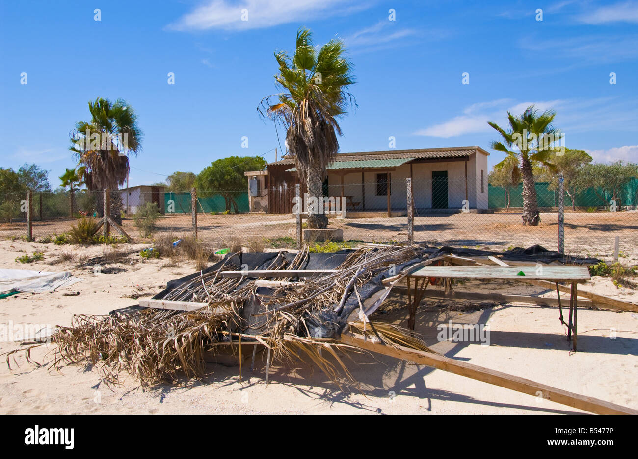 Local Cypriot shade shacks on the beach near Ayia Napa on the ...