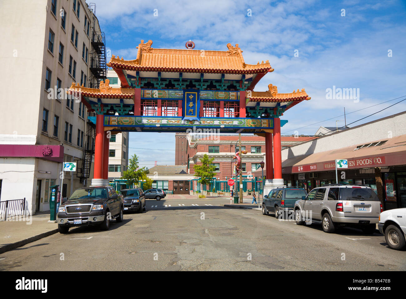 Pagoda style entrance to the International District in downtown Seattle ...