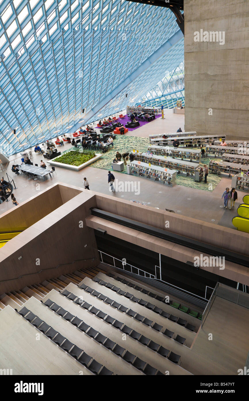 Interior of Seattle Public Library lobby in downtown Seattle Washington ...