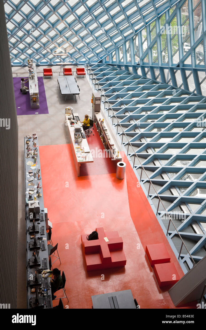 Interior of Seattle Public Library lobby in downtown Seattle Washington ...