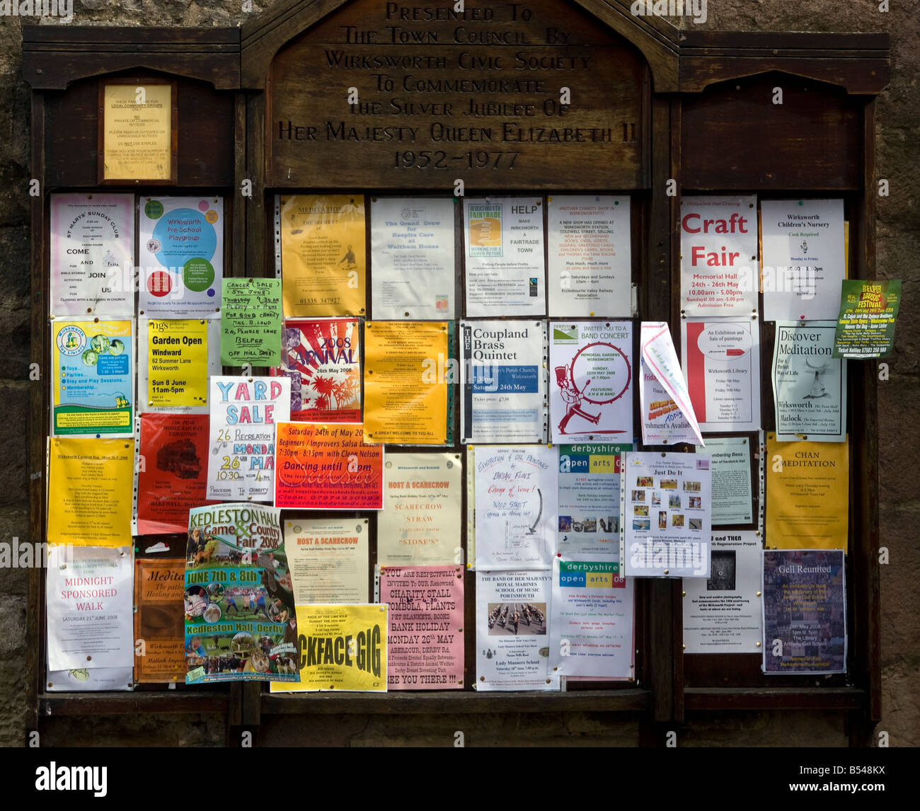 derbyshire village notice board at wirksworth Stock Photo - Alamy