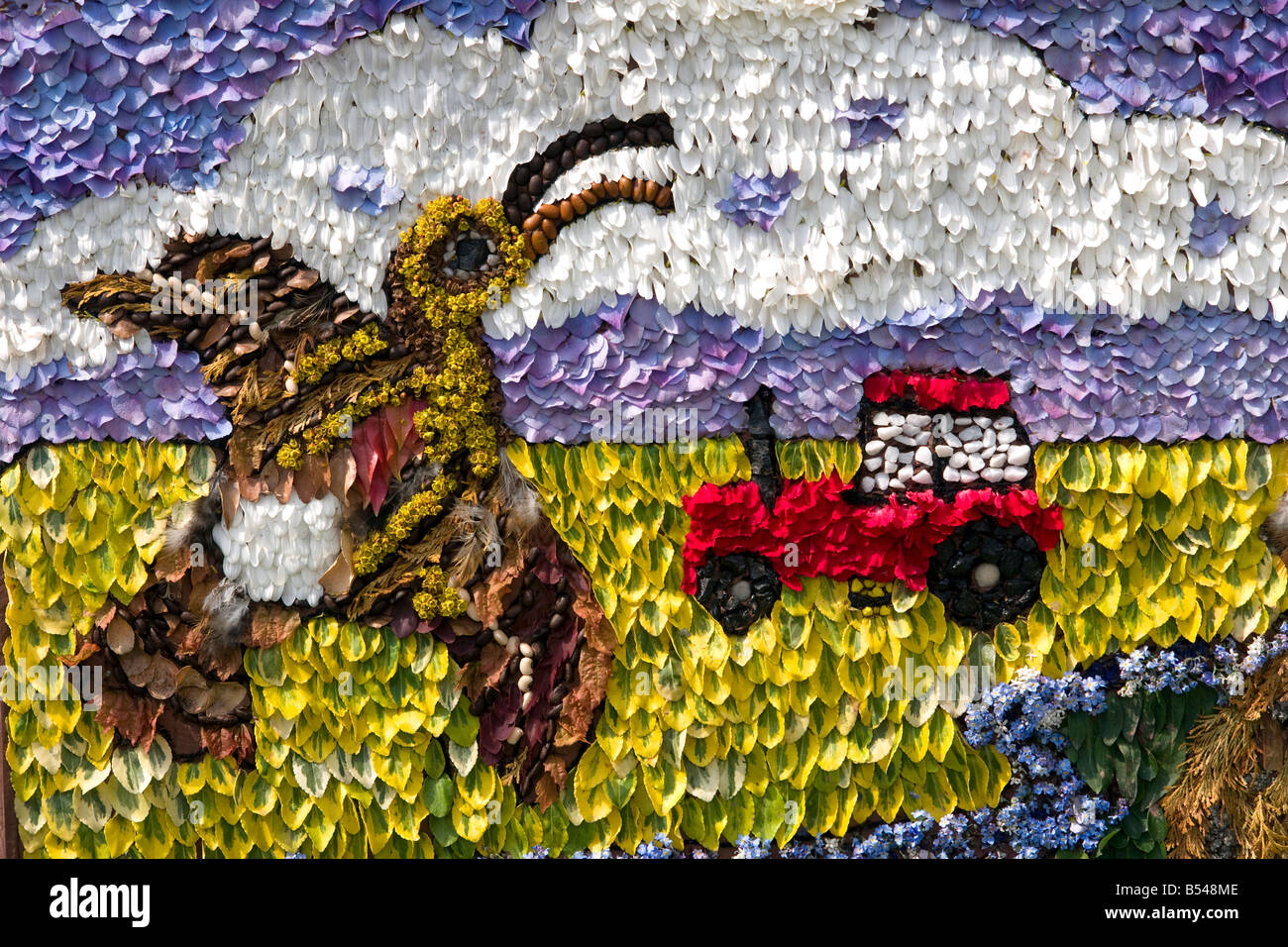 traditional english well dressing detail of farm harvest tractor and ...