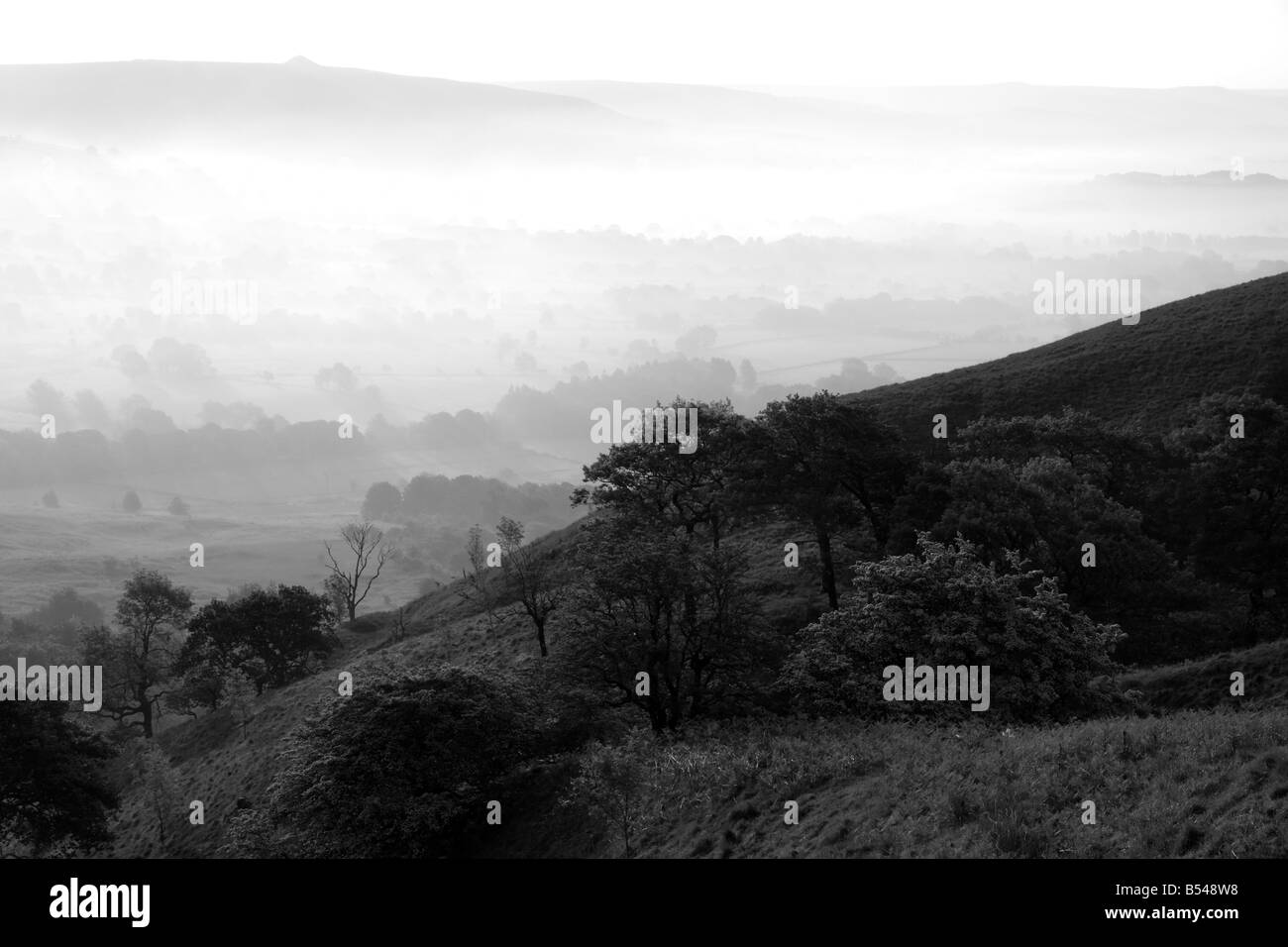 black and white landscape from the bottom of mam tor looking over the ...
