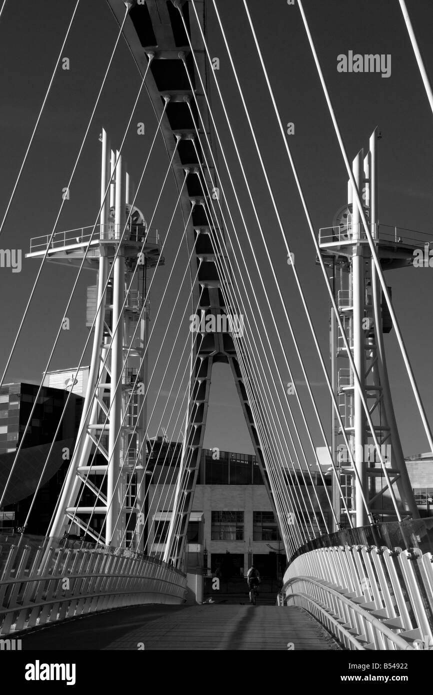 the lowry bridge at salford quays in black and white Stock Photo - Alamy