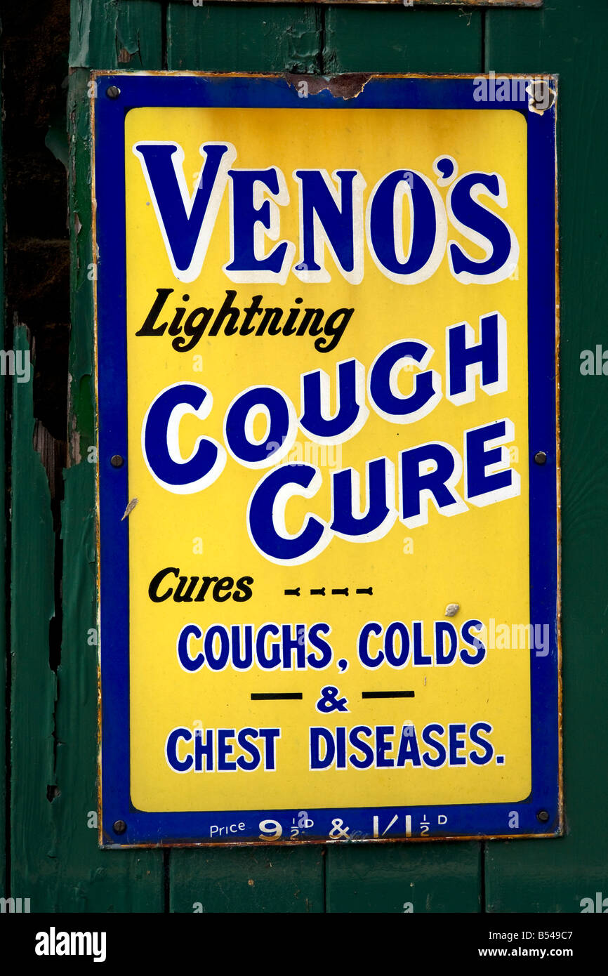 venos lightning cough cure colds chest diseases old advertising sign ...