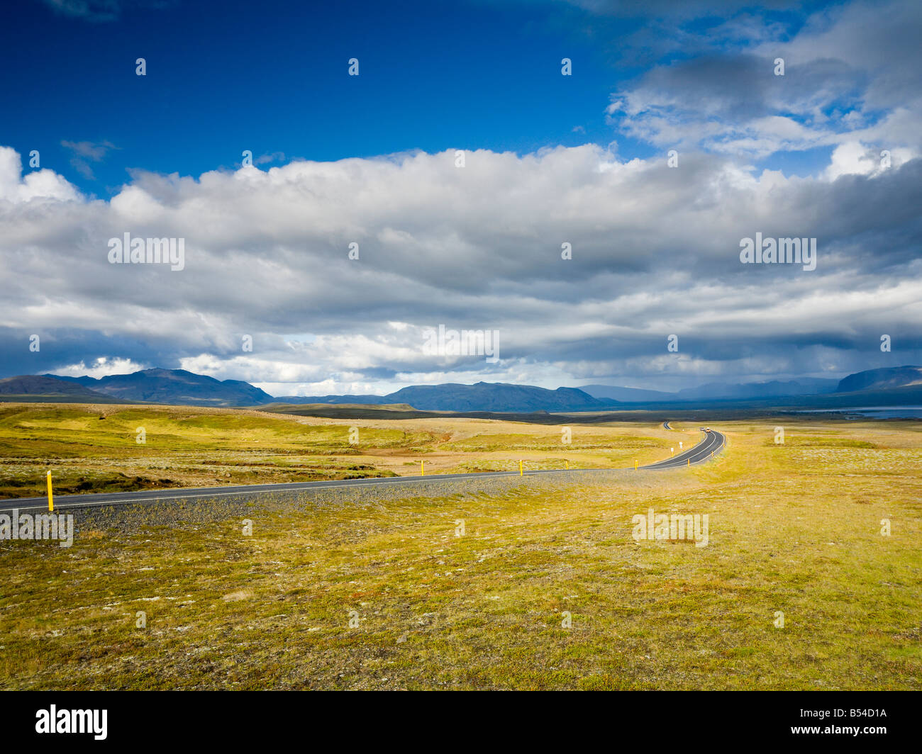 Distant rain storm over Þingvellir National Park Suðurland Iceland ...
