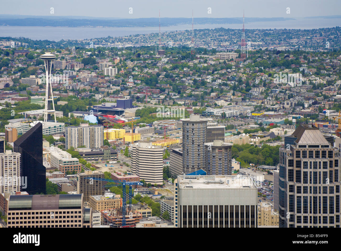 Aerial view of north side of Seattle, Washington, USA taken from Smith ...