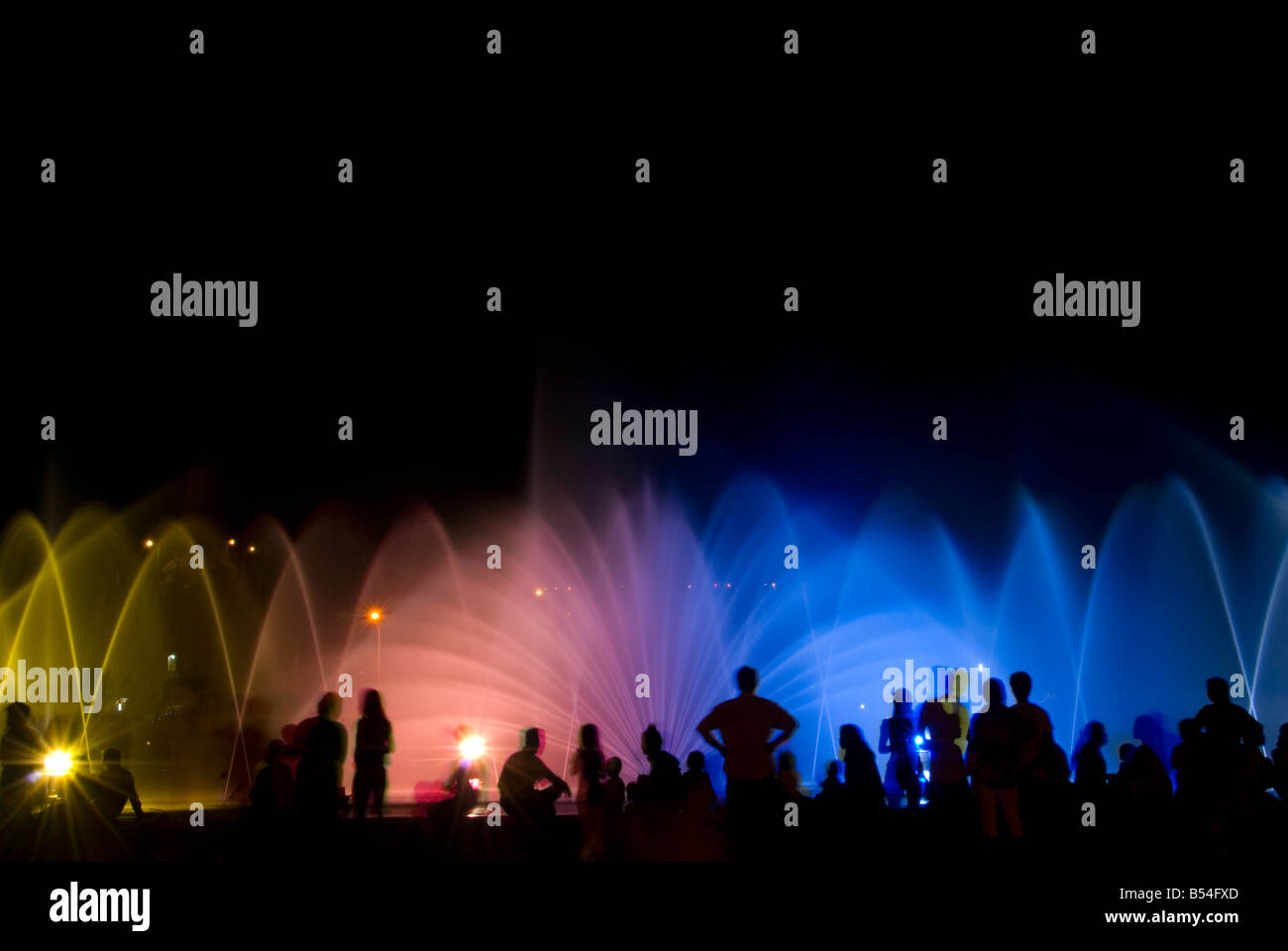 Night time photo of colored fountains in Phnom Phen ,Cambodia Stock ...