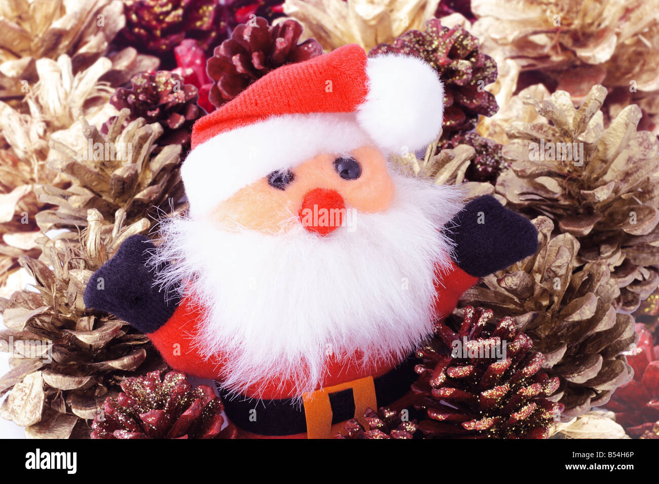 Santa Claus emerging from pine cones background Stock Photo - Alamy