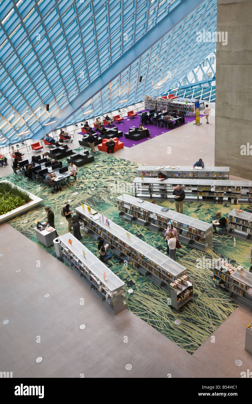 Interior of Seattle Public Library lobby in downtown Seattle Washington ...