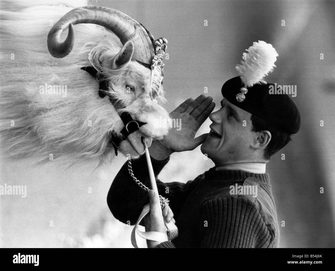 Billy the goat with minder Peter Wadey. October 1985 P011768 Stock ...