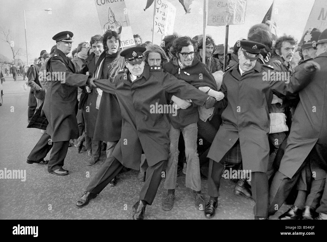 Swansea v. South Africa. Police break up fighting demonstrations by ...