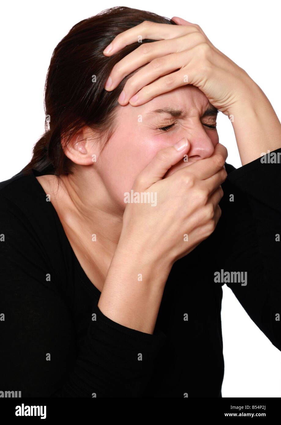 woman too scared to look Stock Photo - Alamy