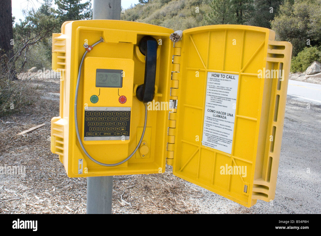 Mountain road call box Stock Photo - Alamy