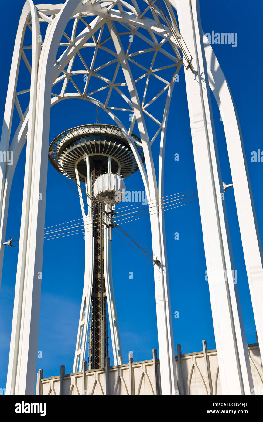 The Space Needle can be seen behind the steel arches at the Pacific ...