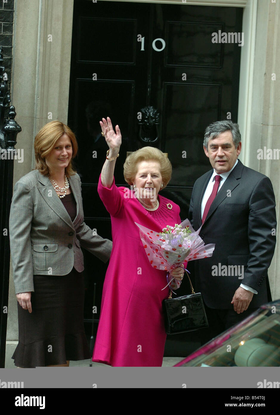Former Premier Margret Thatcher is greeted by current Prime Minister ...