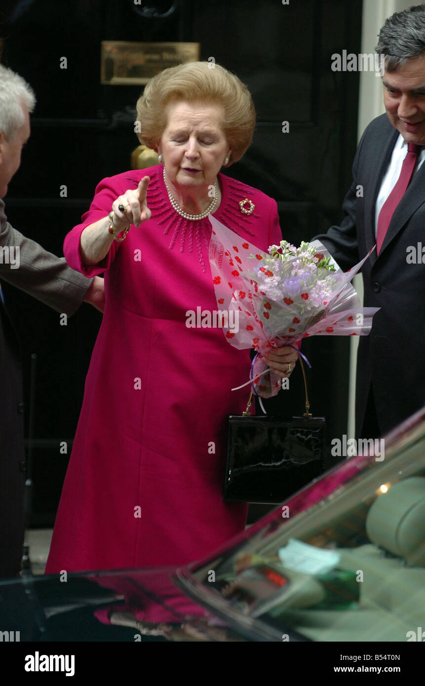 Former Premier Margret Thatcher is greeted by current Prime Minister ...