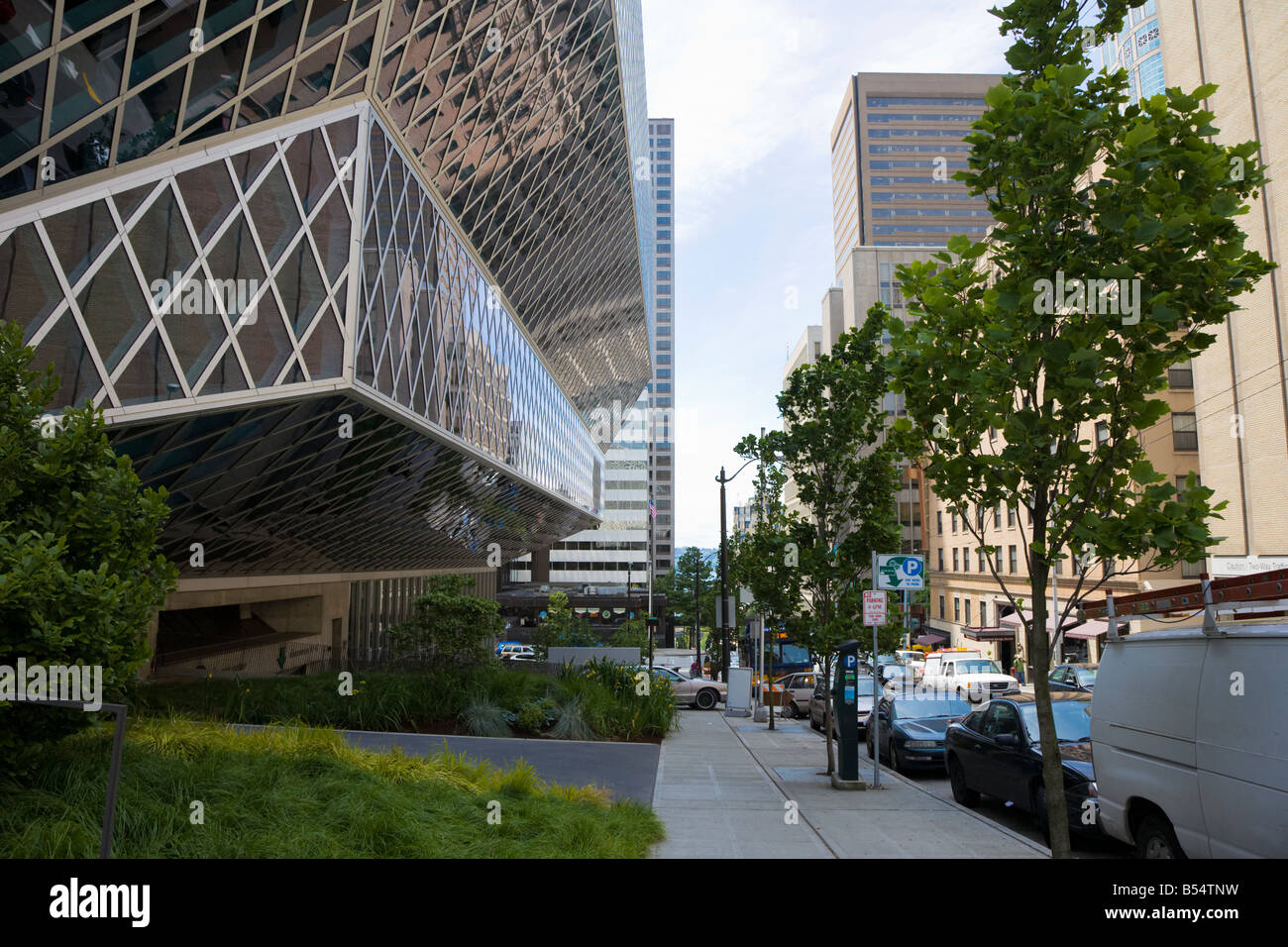 Exterior of Seattle Public Library in downtown Seattle Washington Stock ...