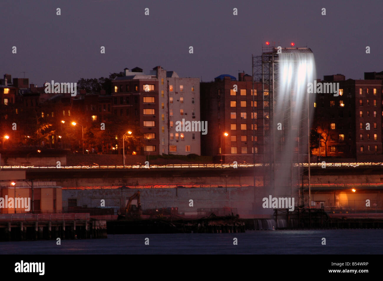 Olafur Eliasson public art waterfall in East River Manhattan near ...