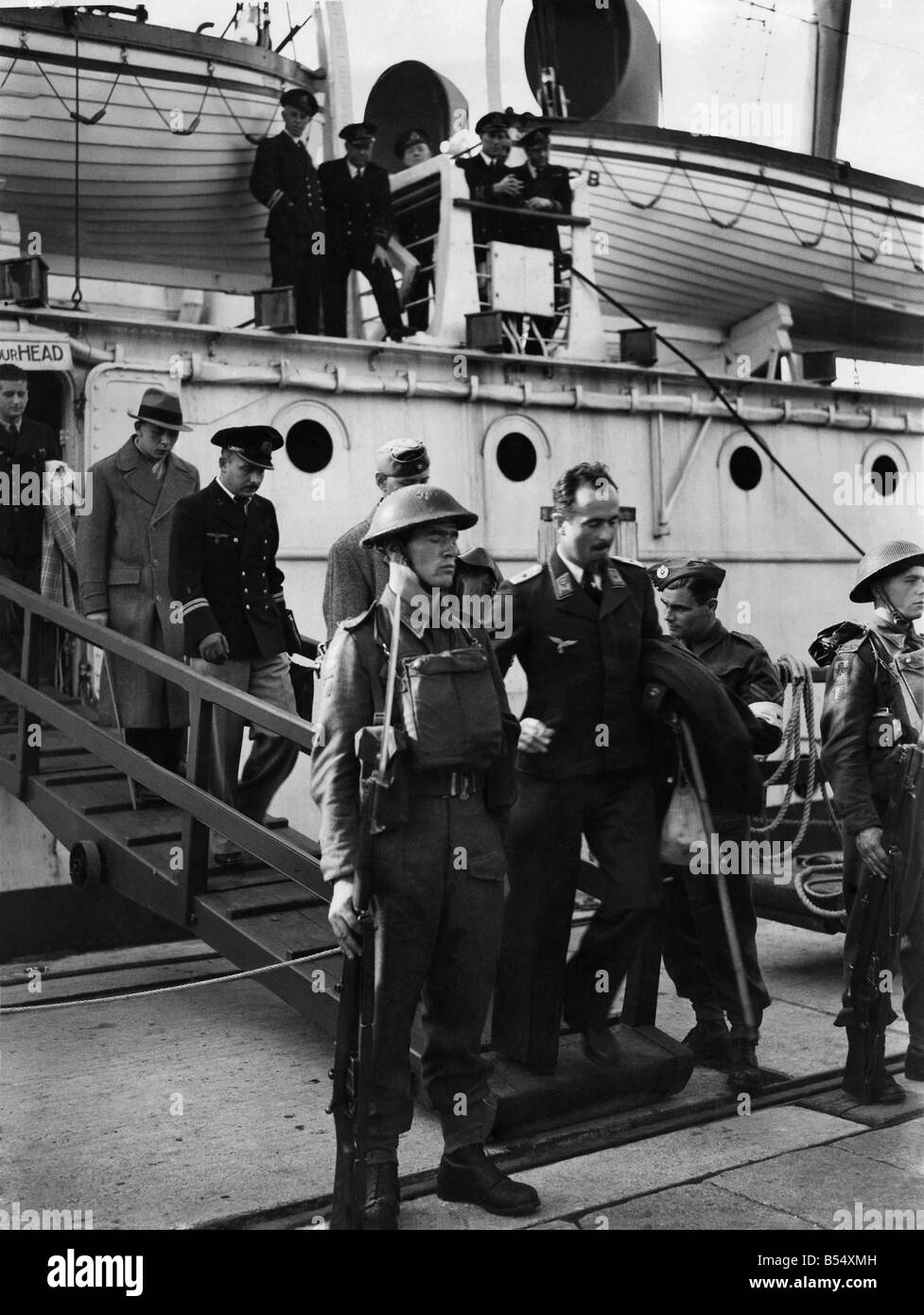 World War II POW's. Disembarking German prisoners from hospital ship ...