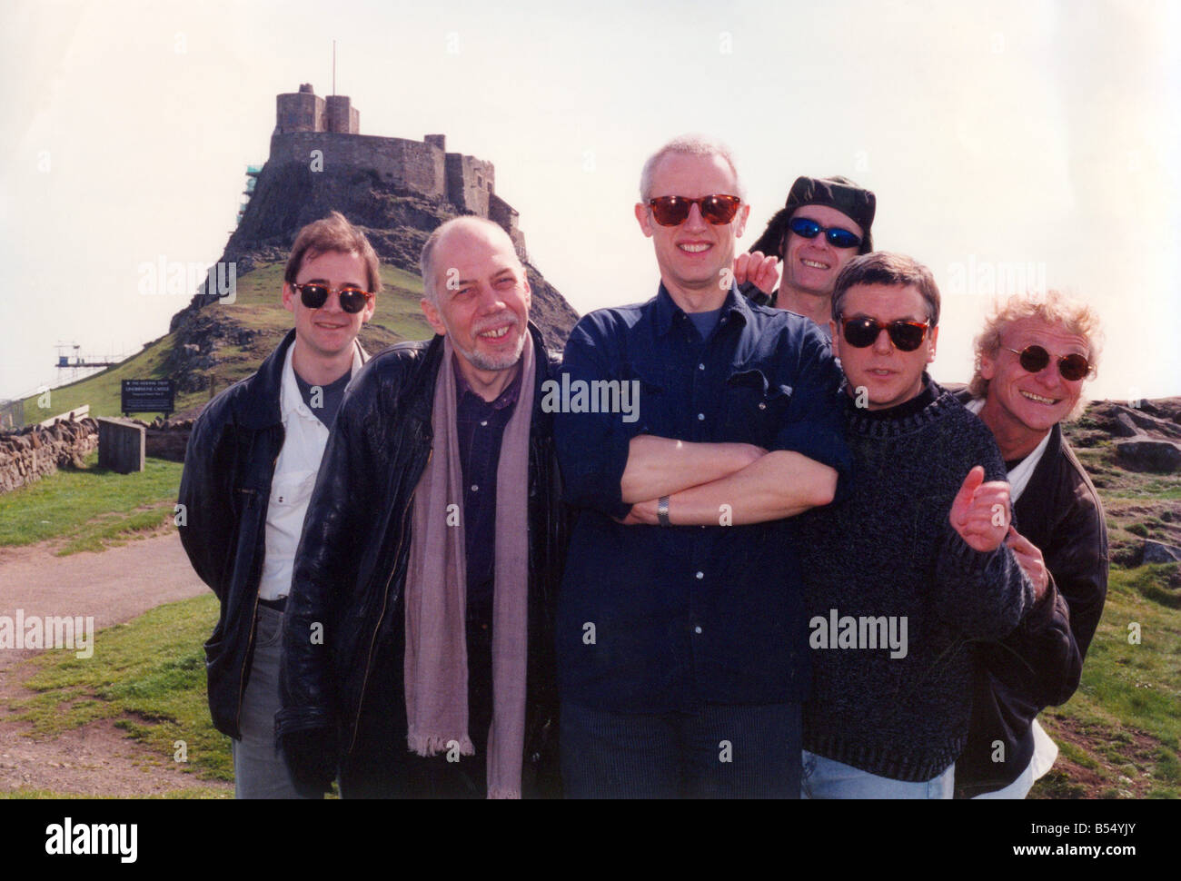 The 1996 line up of the pop group Lindisfarne pictured here on Holy ...