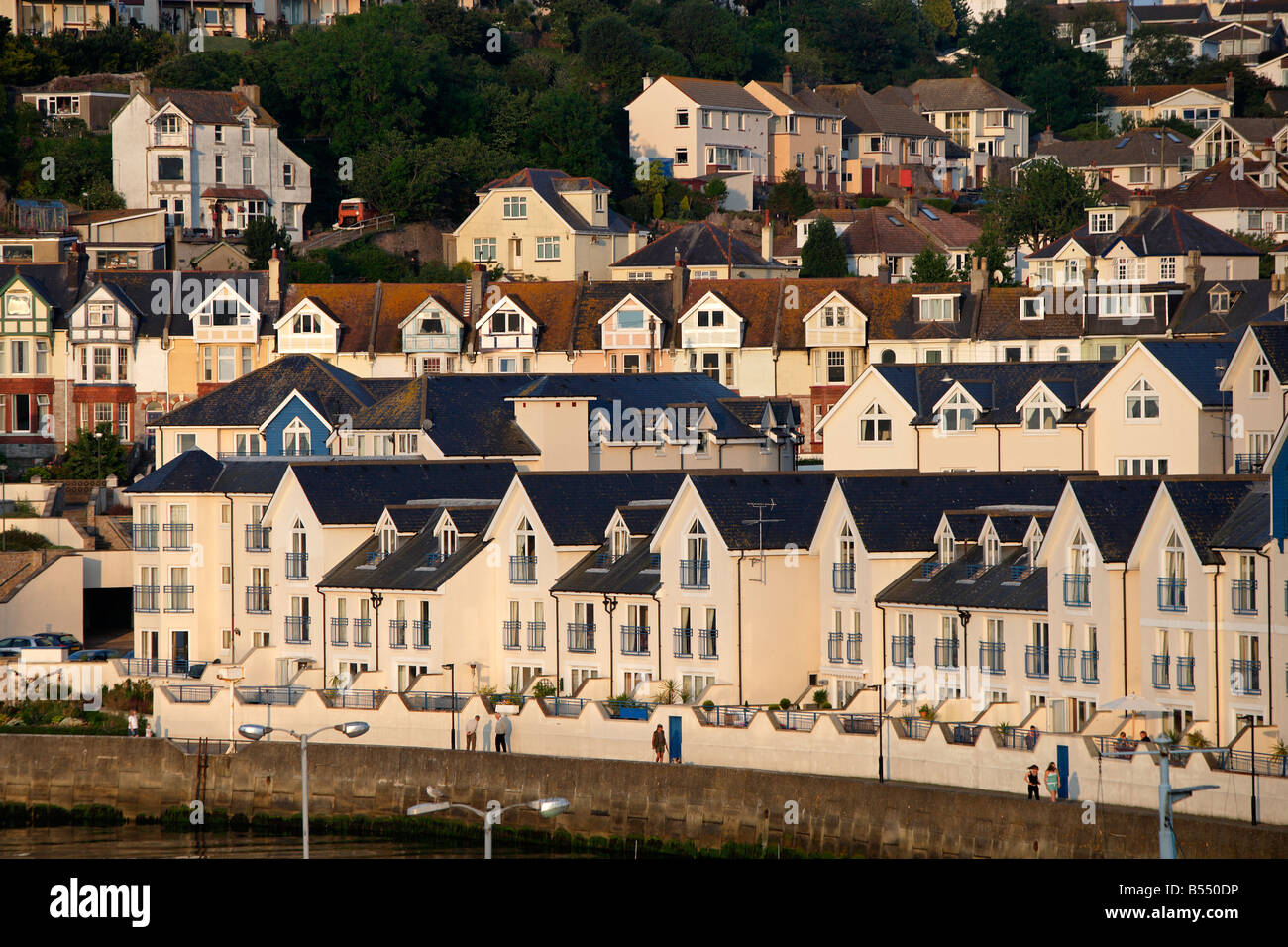 Brixham Fishing Port sea front English Channel typical houses Devon UK ...
