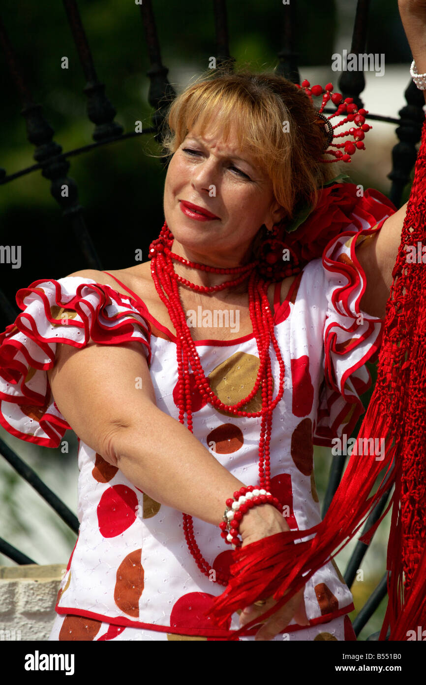 Beautiful blond middle aged spanish woman in traditional costume ...