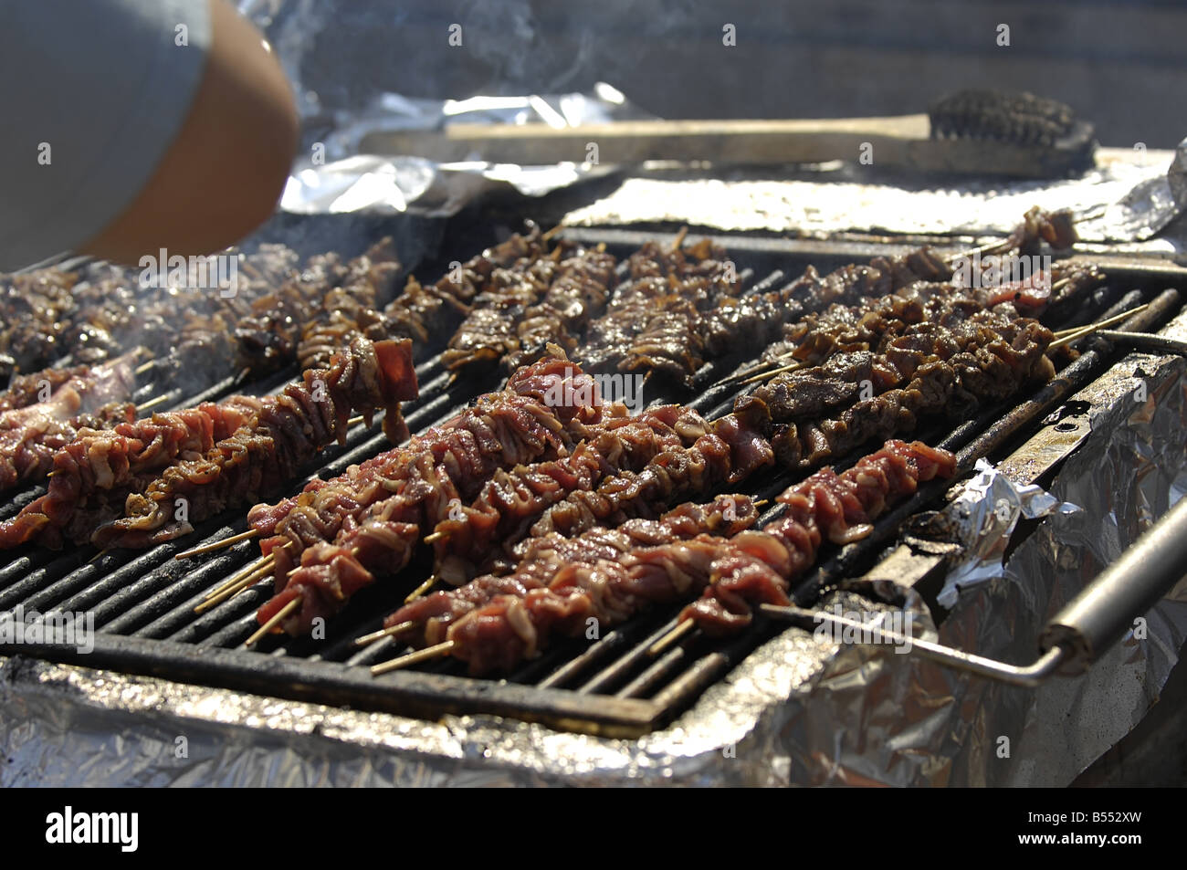 Beef kebabs roast on a barbecue Stock Photo - Alamy