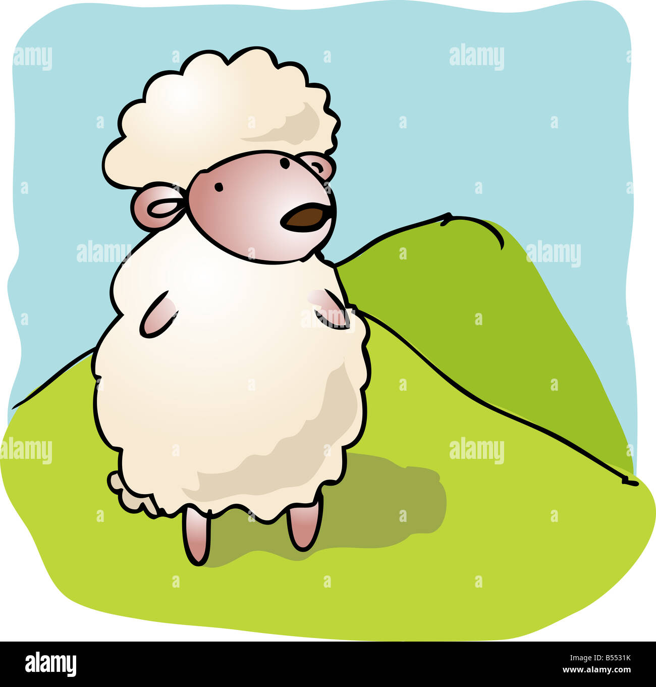 Cartoon sheep standing on a hill hand drawn lineart illustration Stock ...