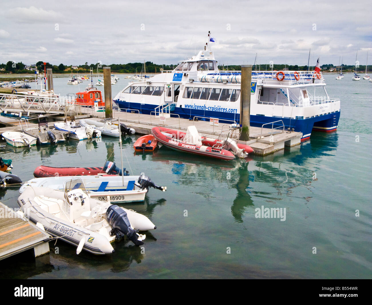 Small passenger ferry on the Gulf of Morbihan at Port Blanc Brittany ...