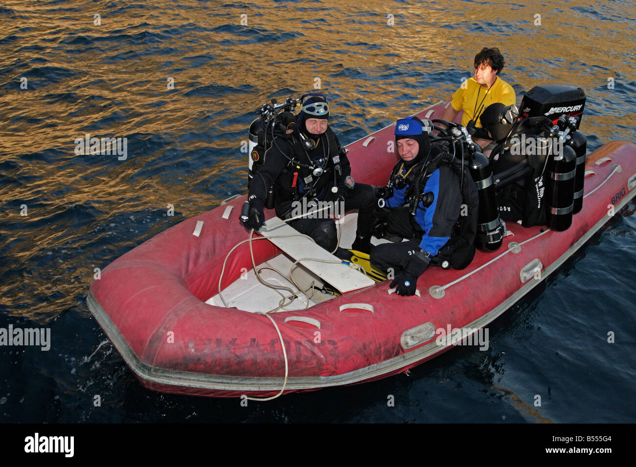 russian scuba diver on a diving boat Stock Photo - Alamy
