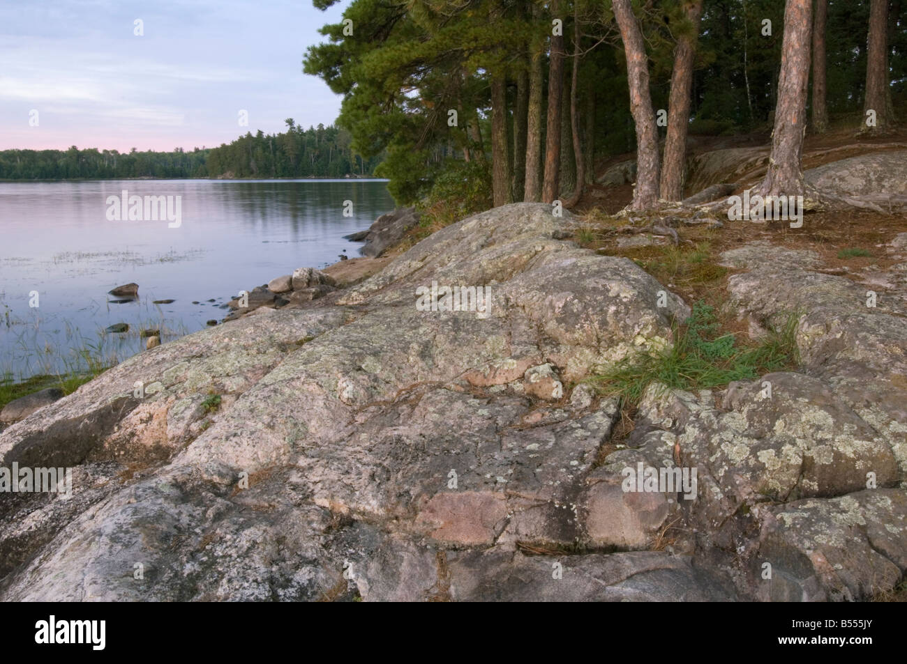 Sunset over island opposite Rudder Bay Lake Kabetogama Voyageurs ...