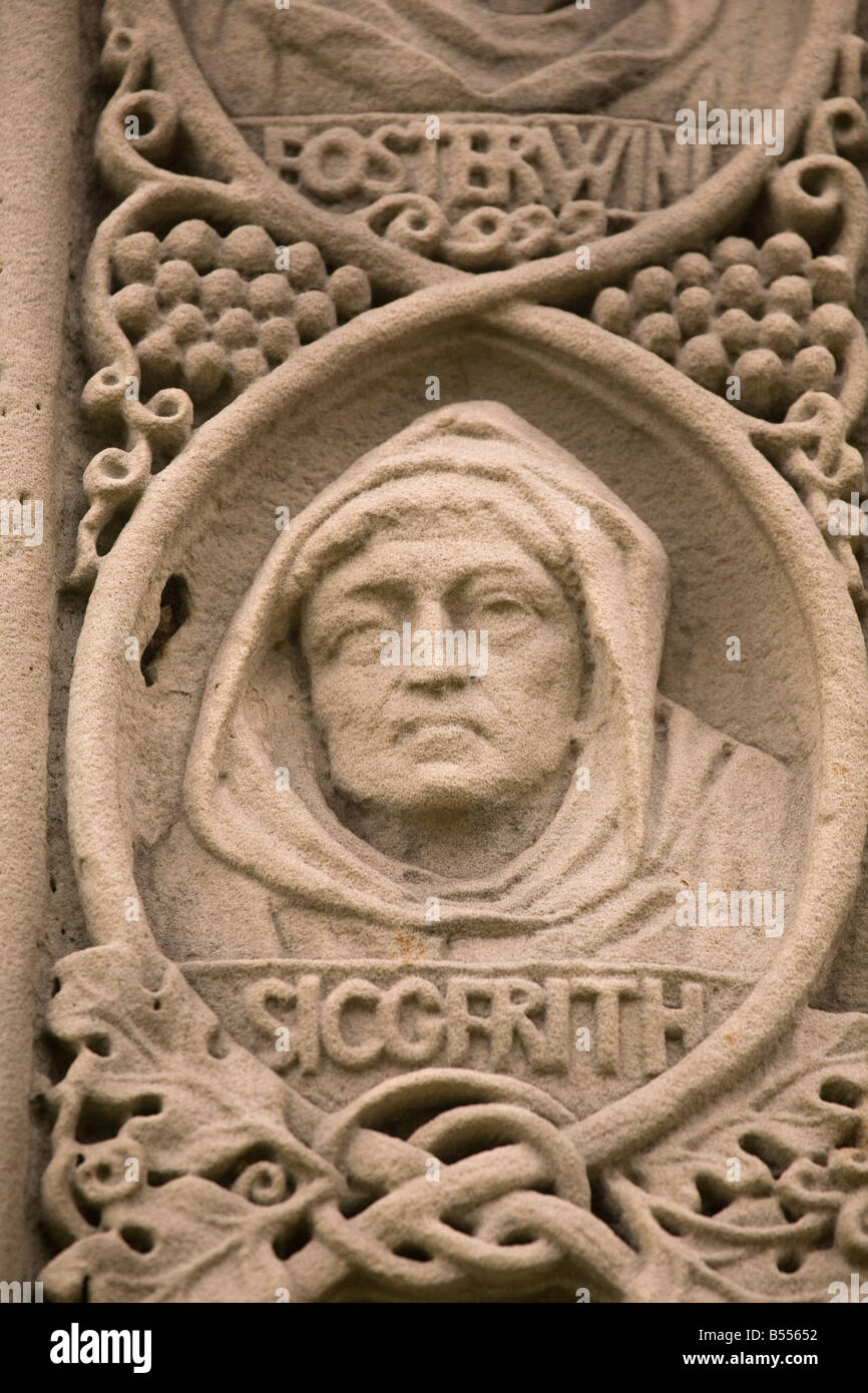 A stone carving shows Sicgfrith, one of the figures from Northumbria's ...