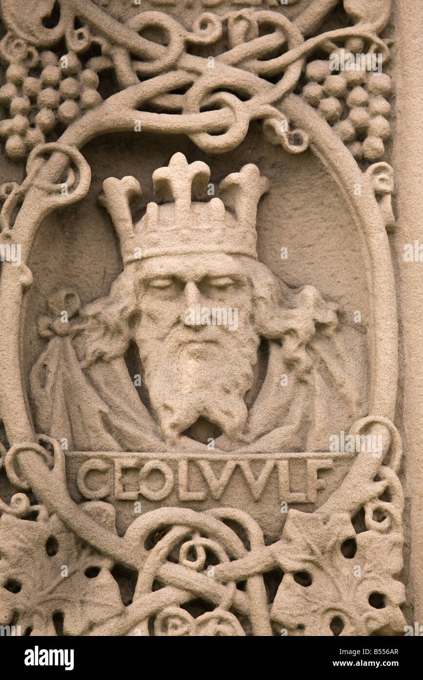 A stone carving shows King Ceowulf, one of the figures from Northumbria ...
