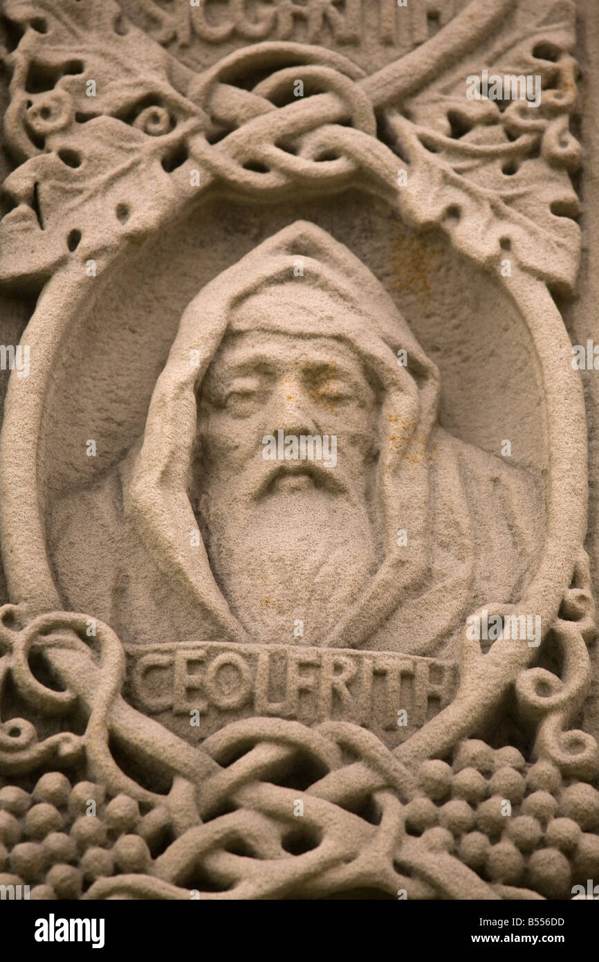 A stone carving shows Ceolfrith, one of the figures from Northumbria's ...