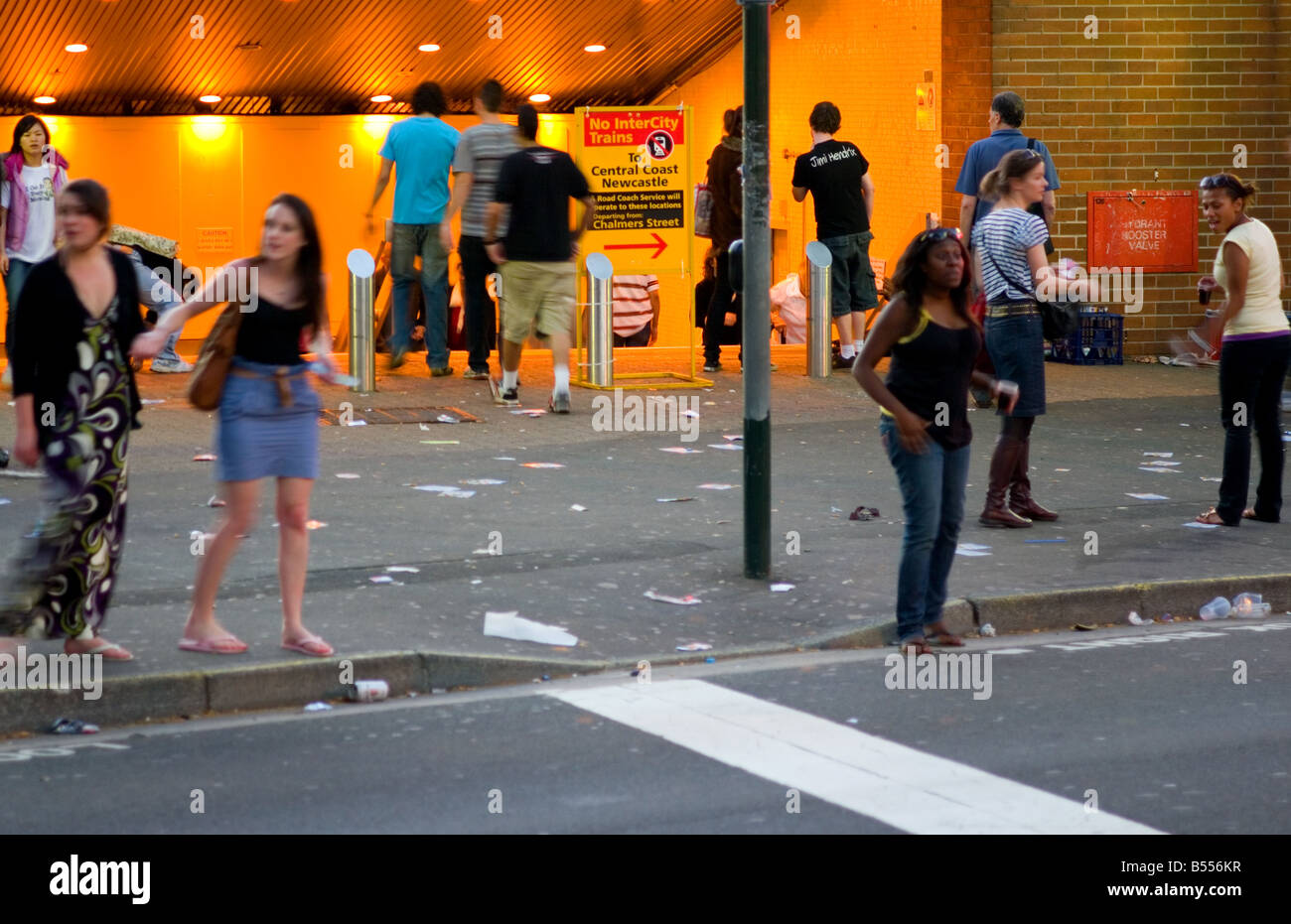 Party-goers mill around Central Station after a festival Stock Photo ...