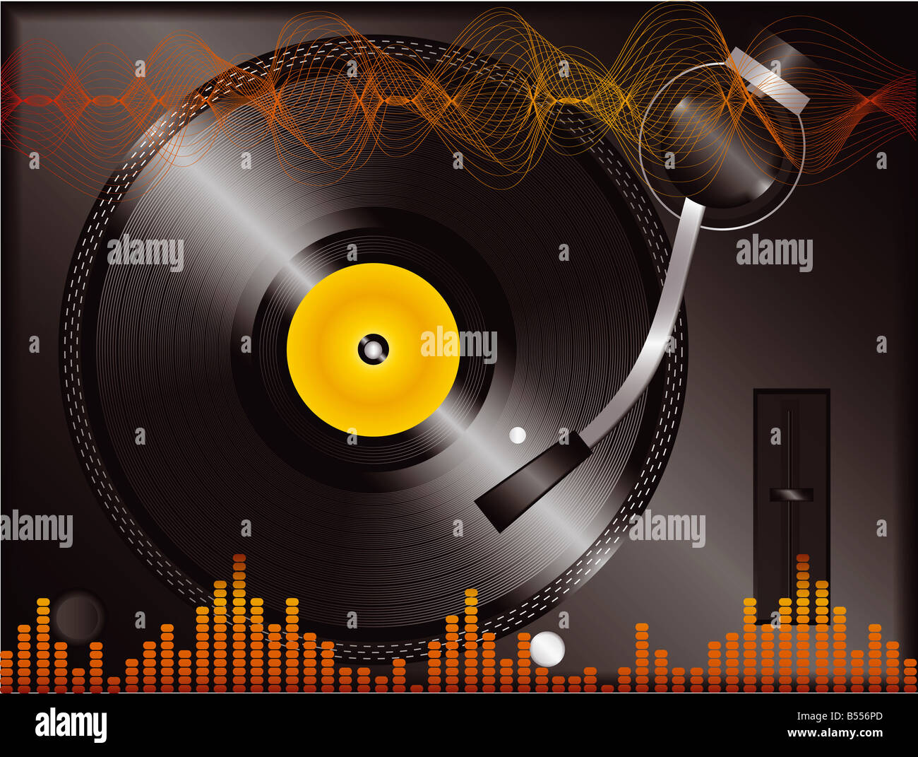 Turntable background with vinyl disk and equaliser Stock Photo - Alamy