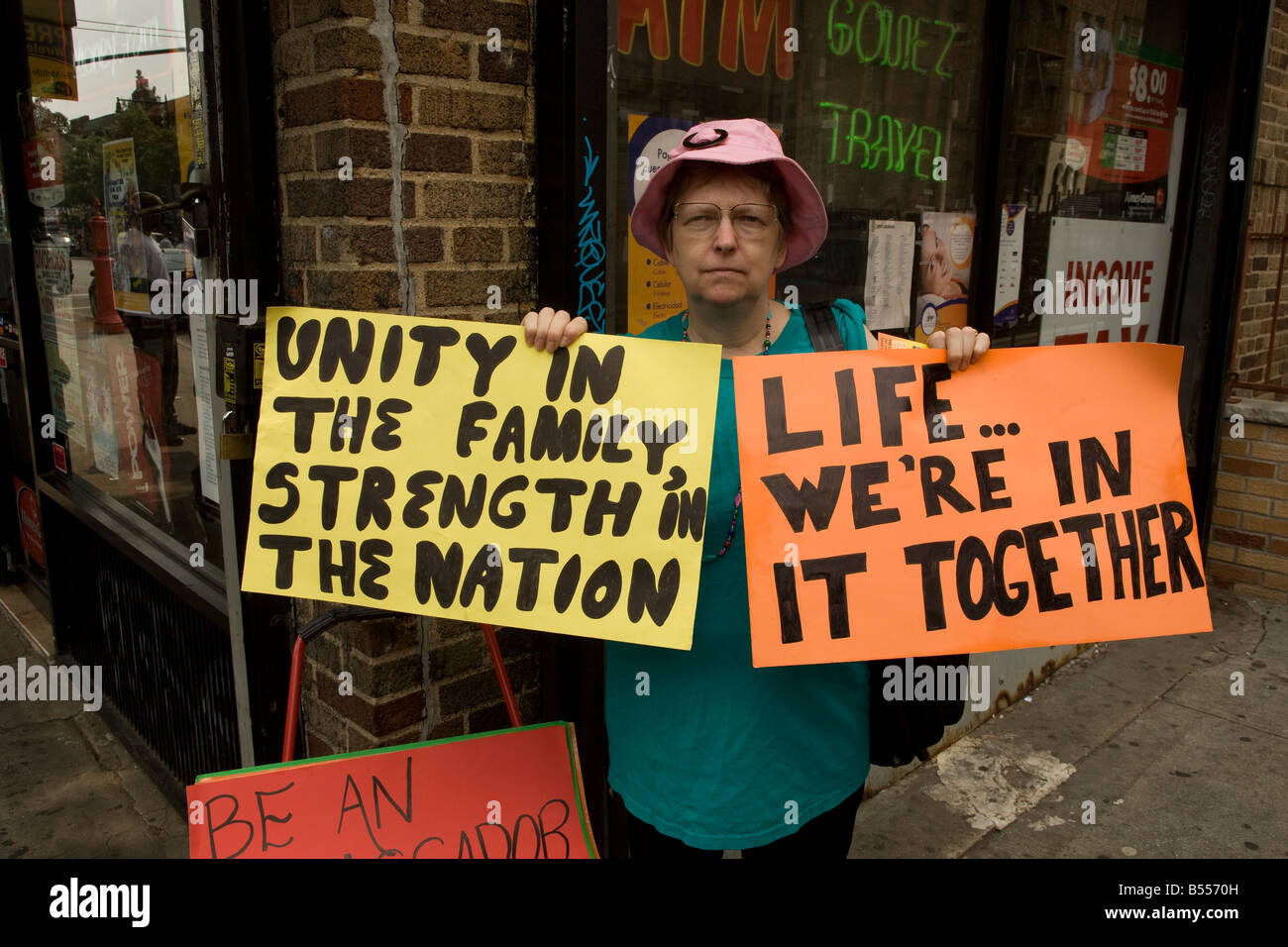 Religiously based Peace activist with homemade signs ready to march in ...