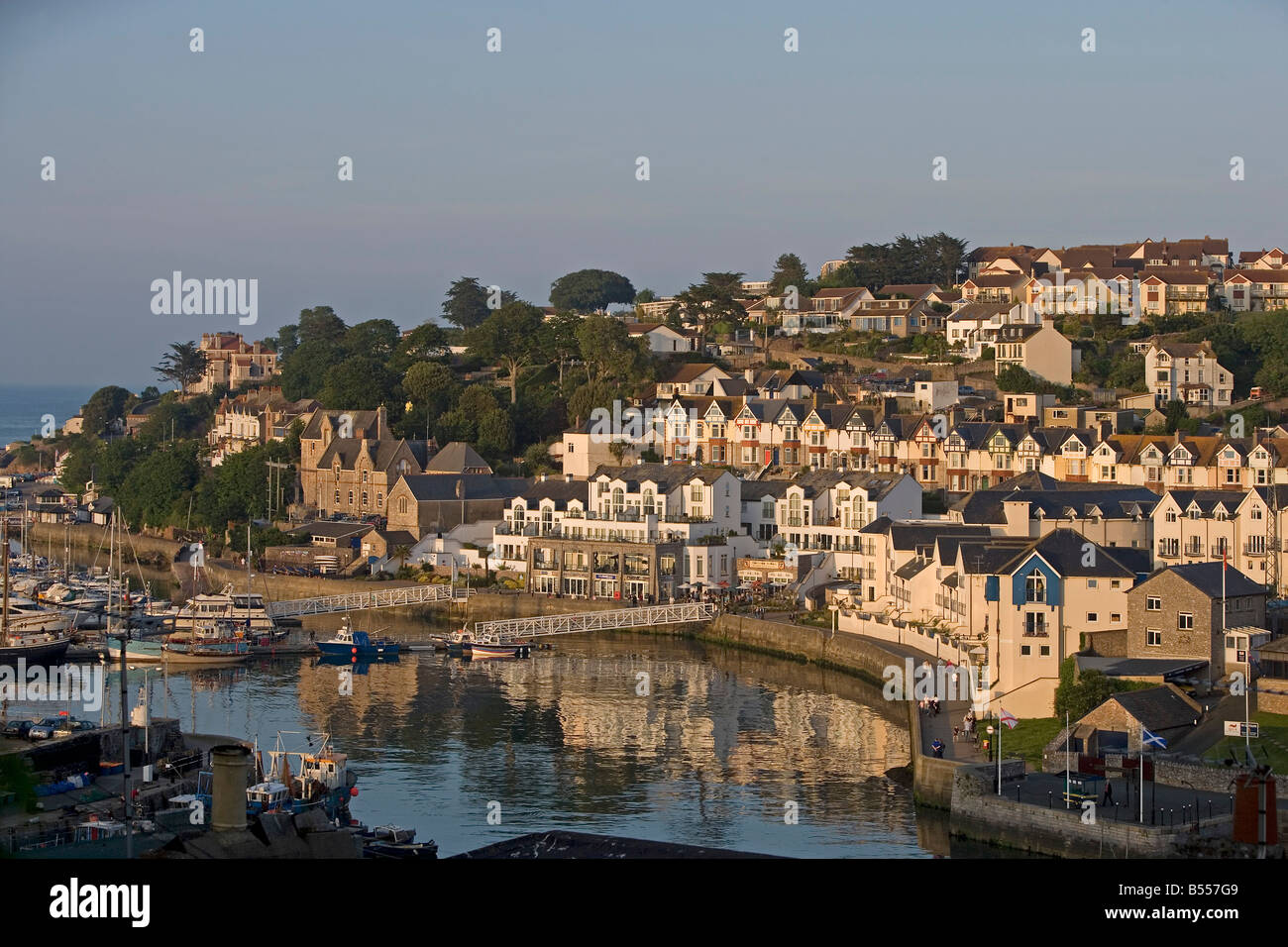 Brixham Fishing Port sea front English Channel typical houses Devon ...