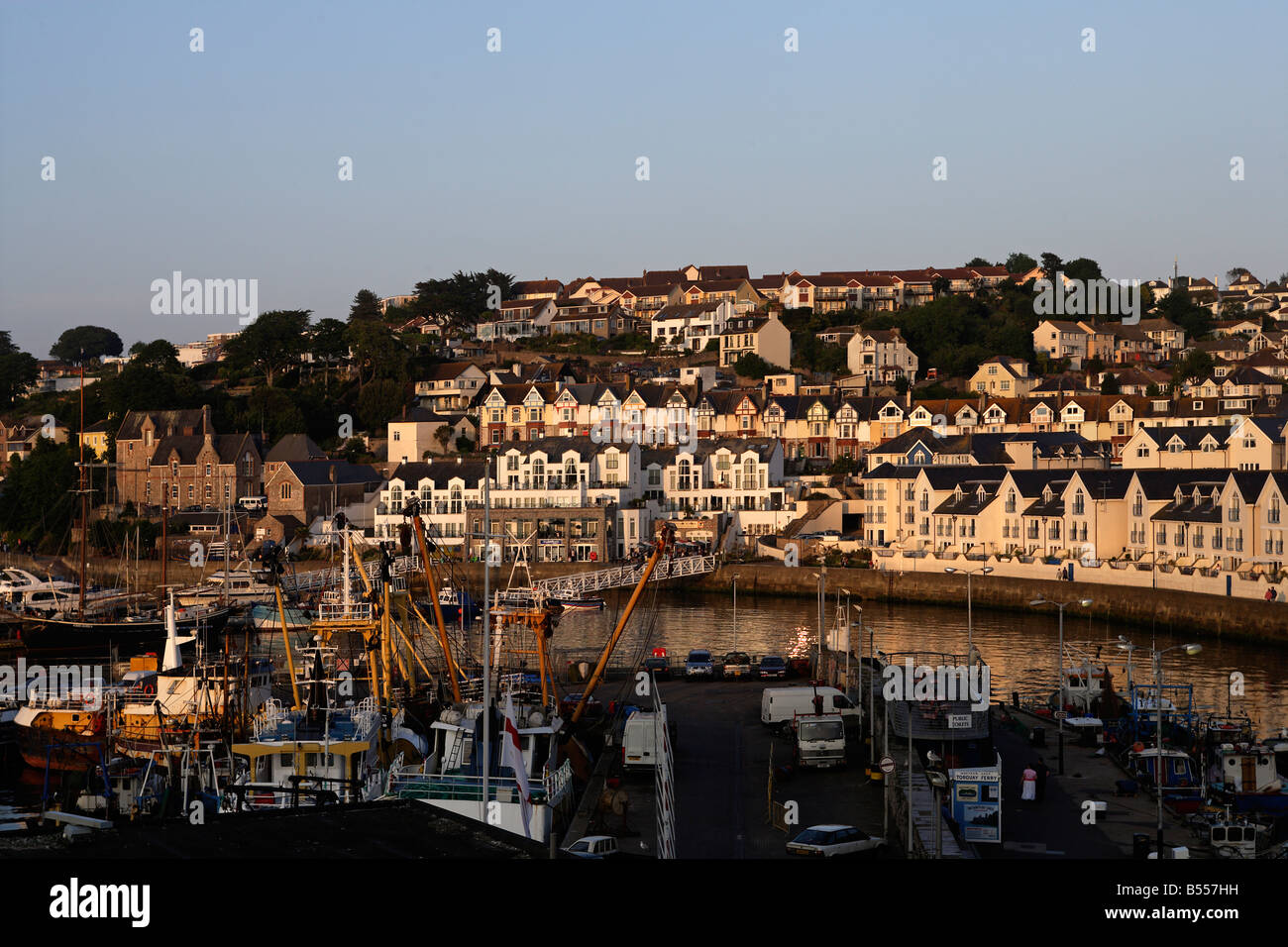 Brixham Fishing Port sea front English Channel typical houses Devon ...