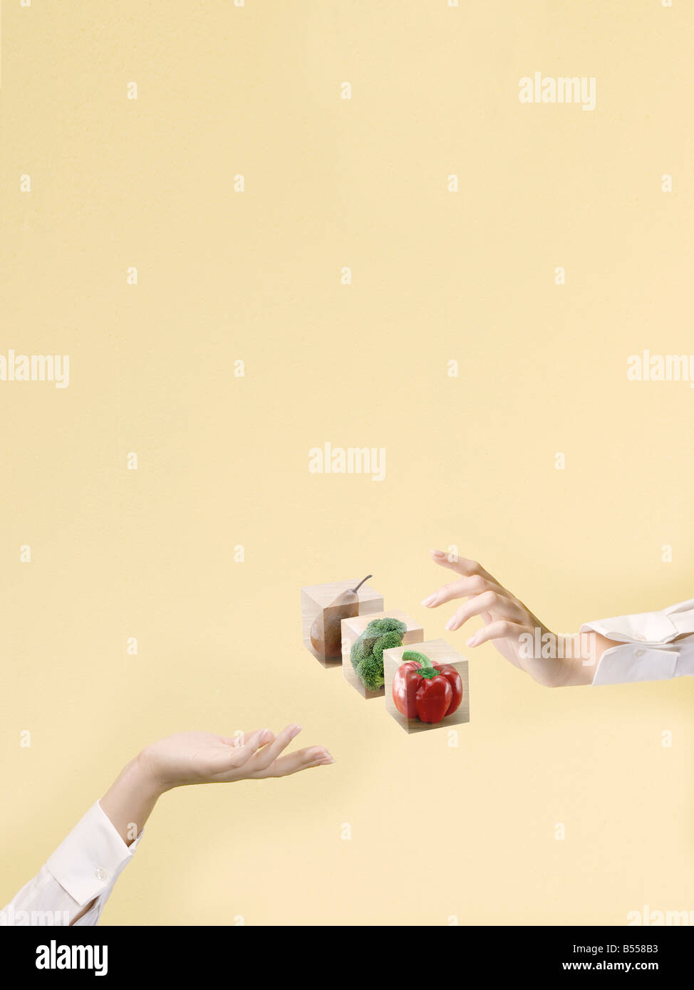 hands passing food blocks to each other like the Sistine chapel Stock ...