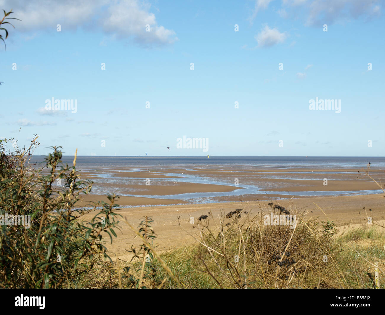 A view from the coastal path of the beach and sea at Old Hunstanton ...