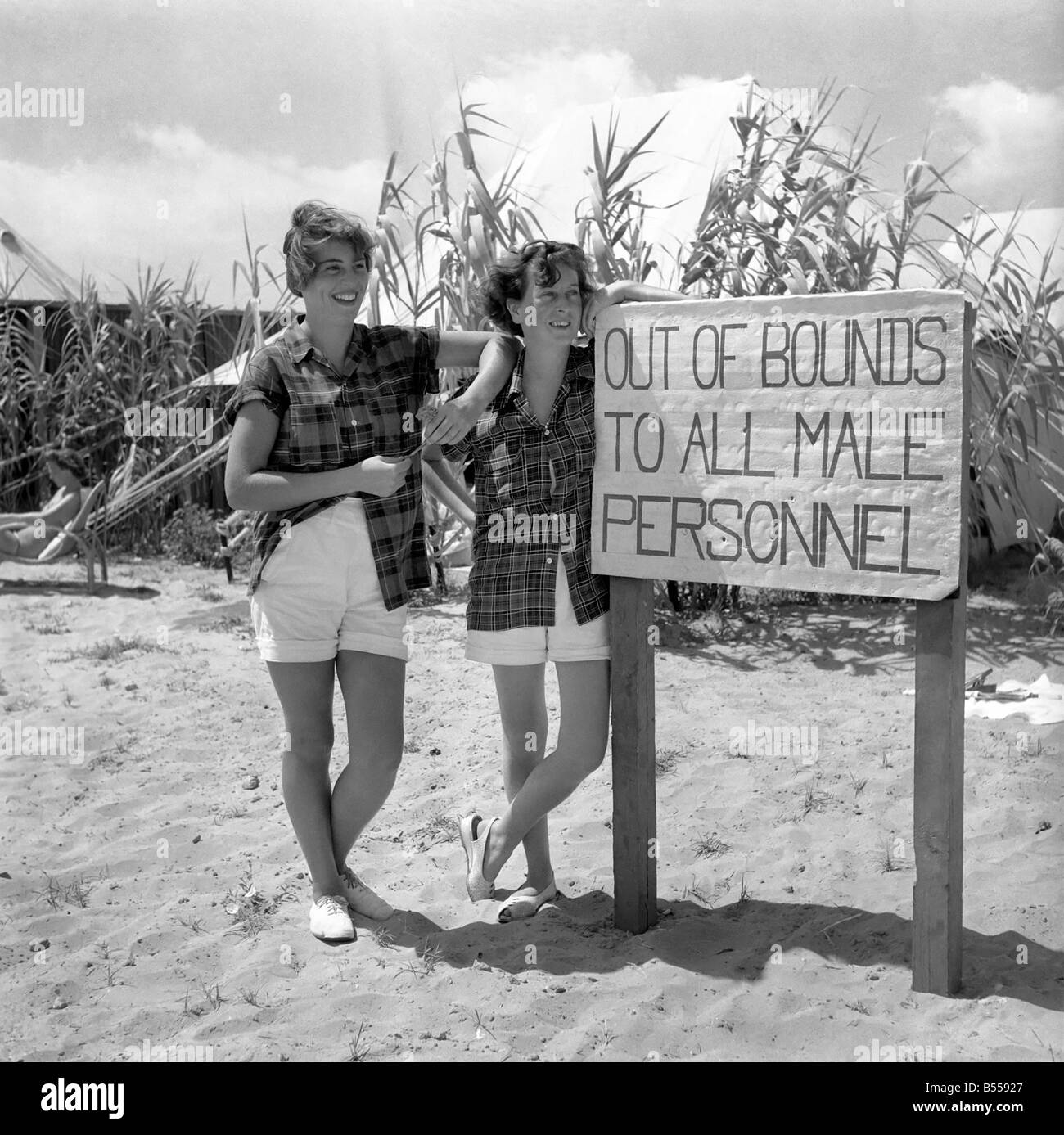 Cyprus: Army Leave Camp. Women service personnel seen here by a sign ...