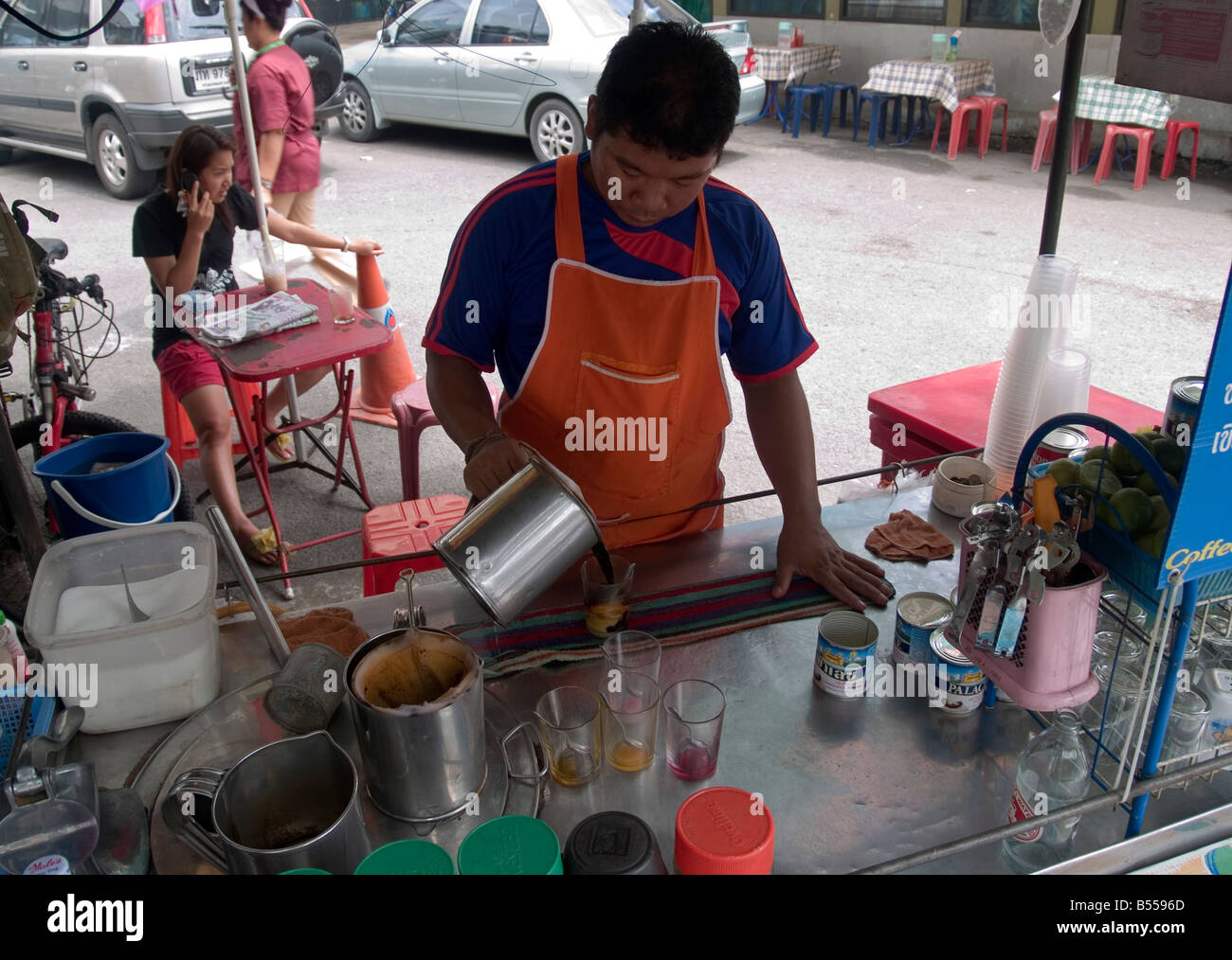 coffee seller on the streets of Bangkok Thailand Stock Photo - Alamy