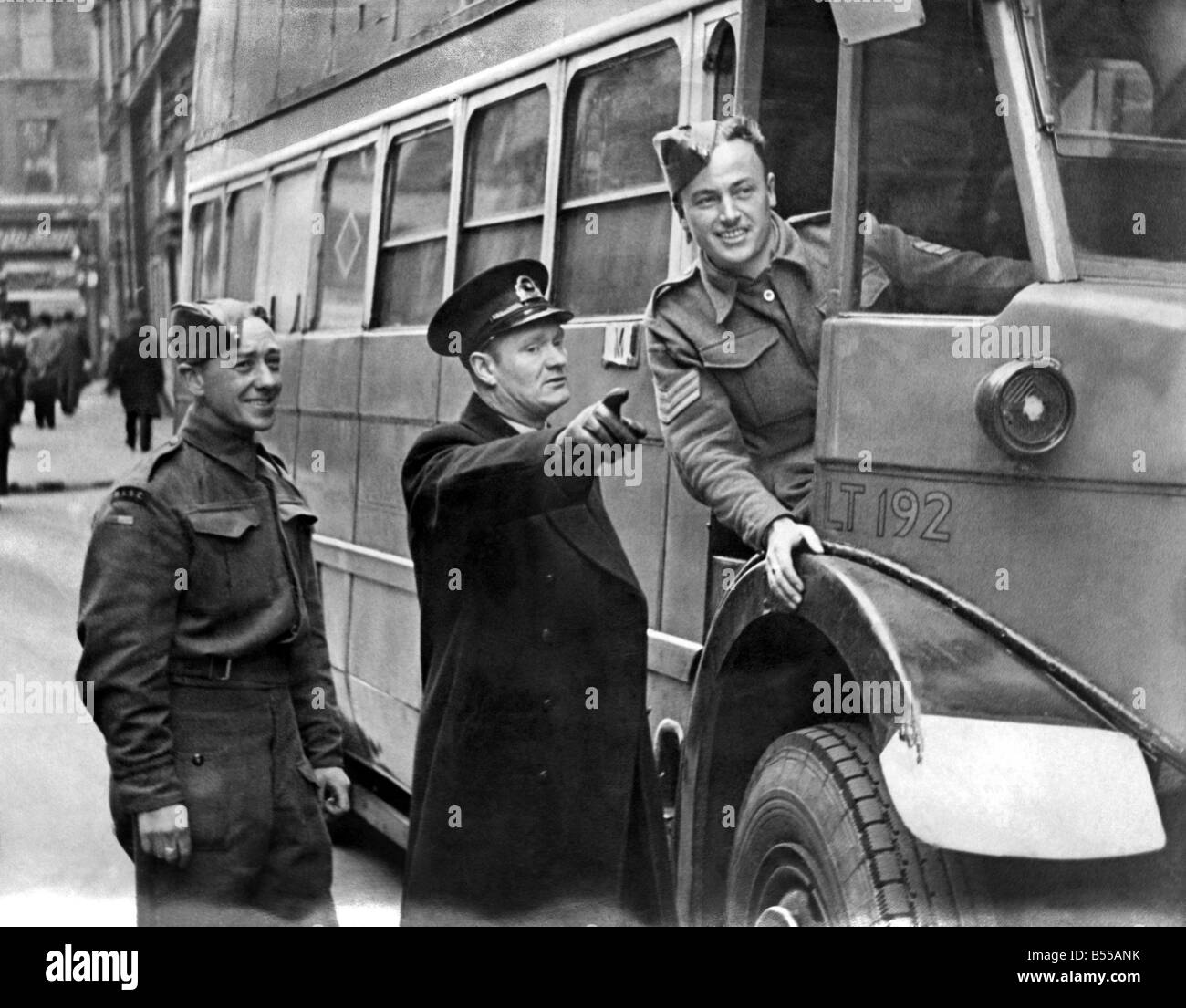 Army Drivers: Buses. Segt. driver Kirman (bus driver) and his pal ...