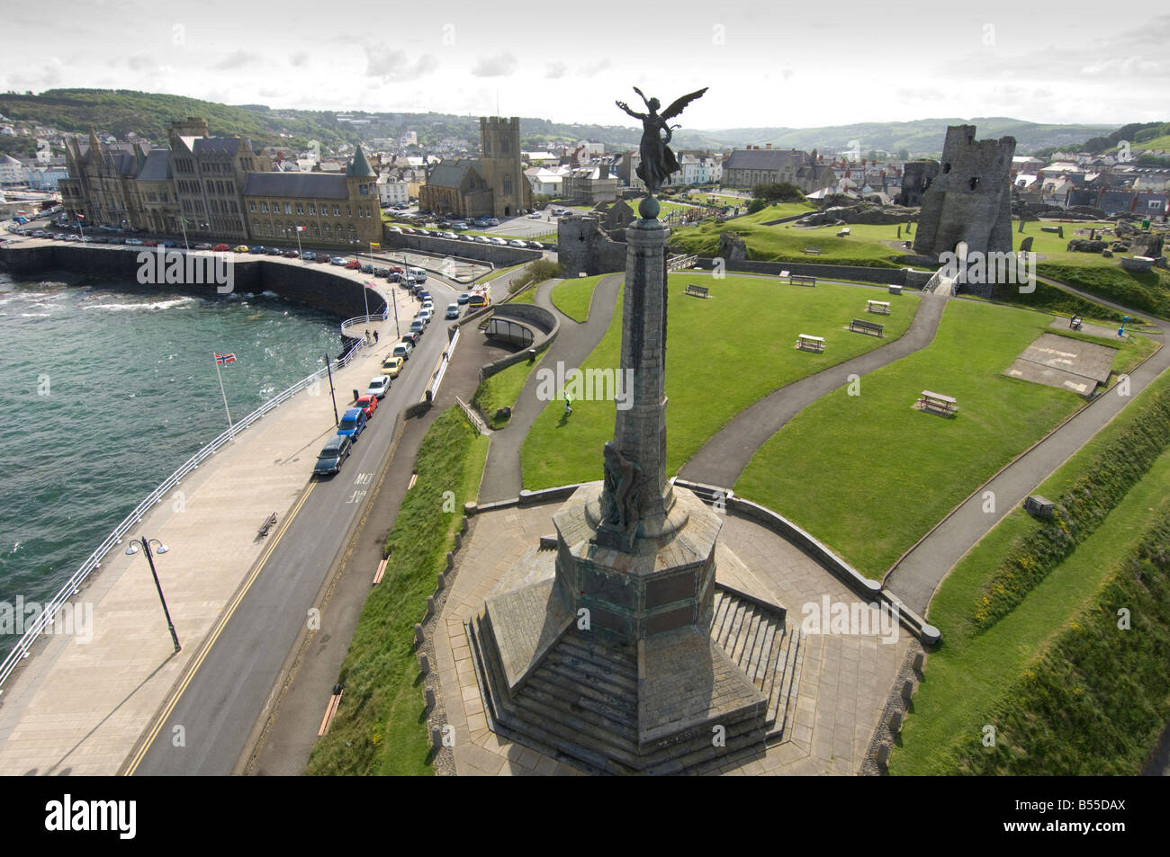 birds eye view of Aberystwyth town university war memorial promenade ...