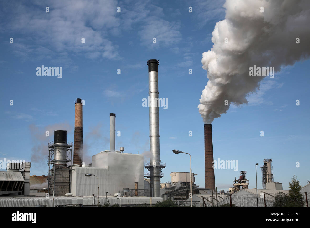 Steam smoke rising from chimney of sugar beet factory Bury St Edmunds ...