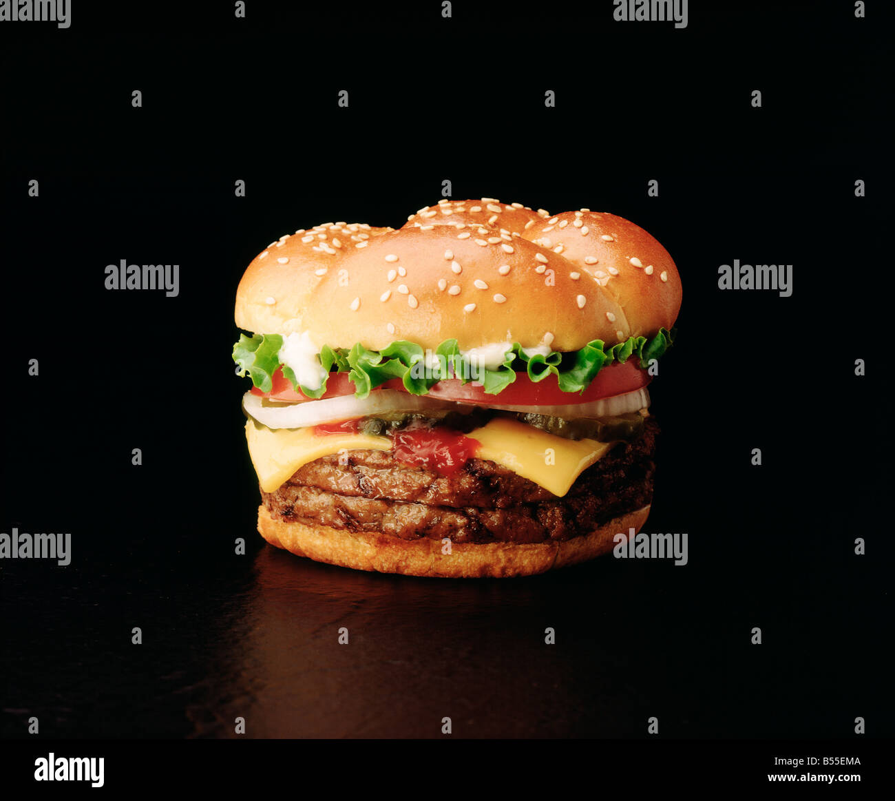 Double beef patty burger with cheese, lettuce, tomato, onion, dressing ...