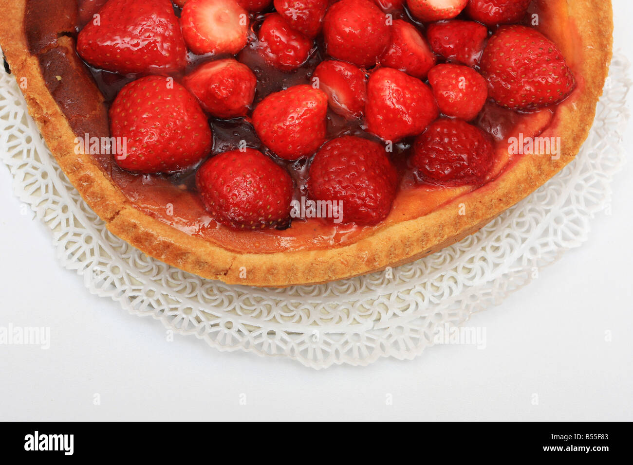 Fresh strawberry cake shot from above high detail Stock Photo - Alamy
