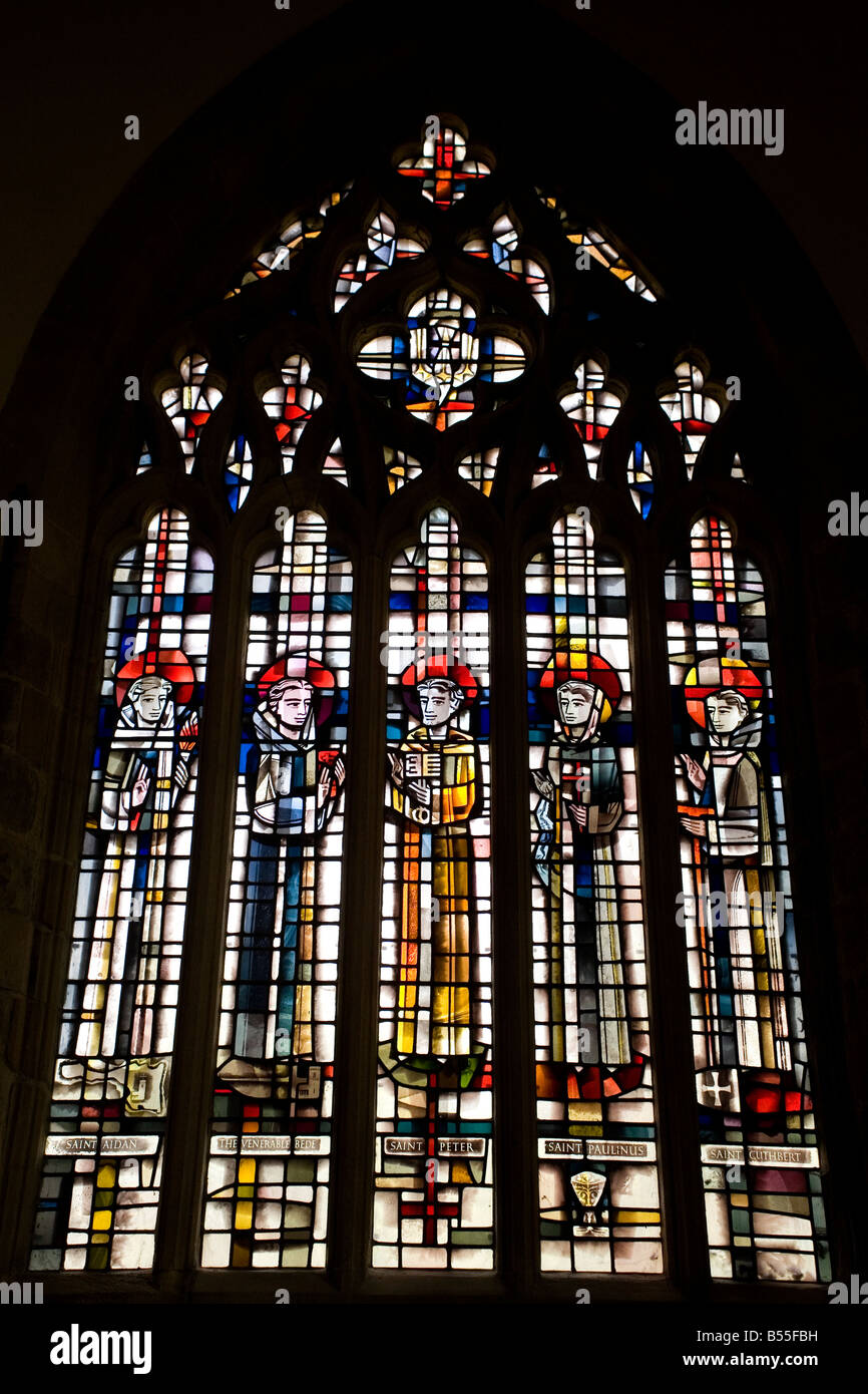 A stained glass window in St Peter's Church in Sunderland, England ...